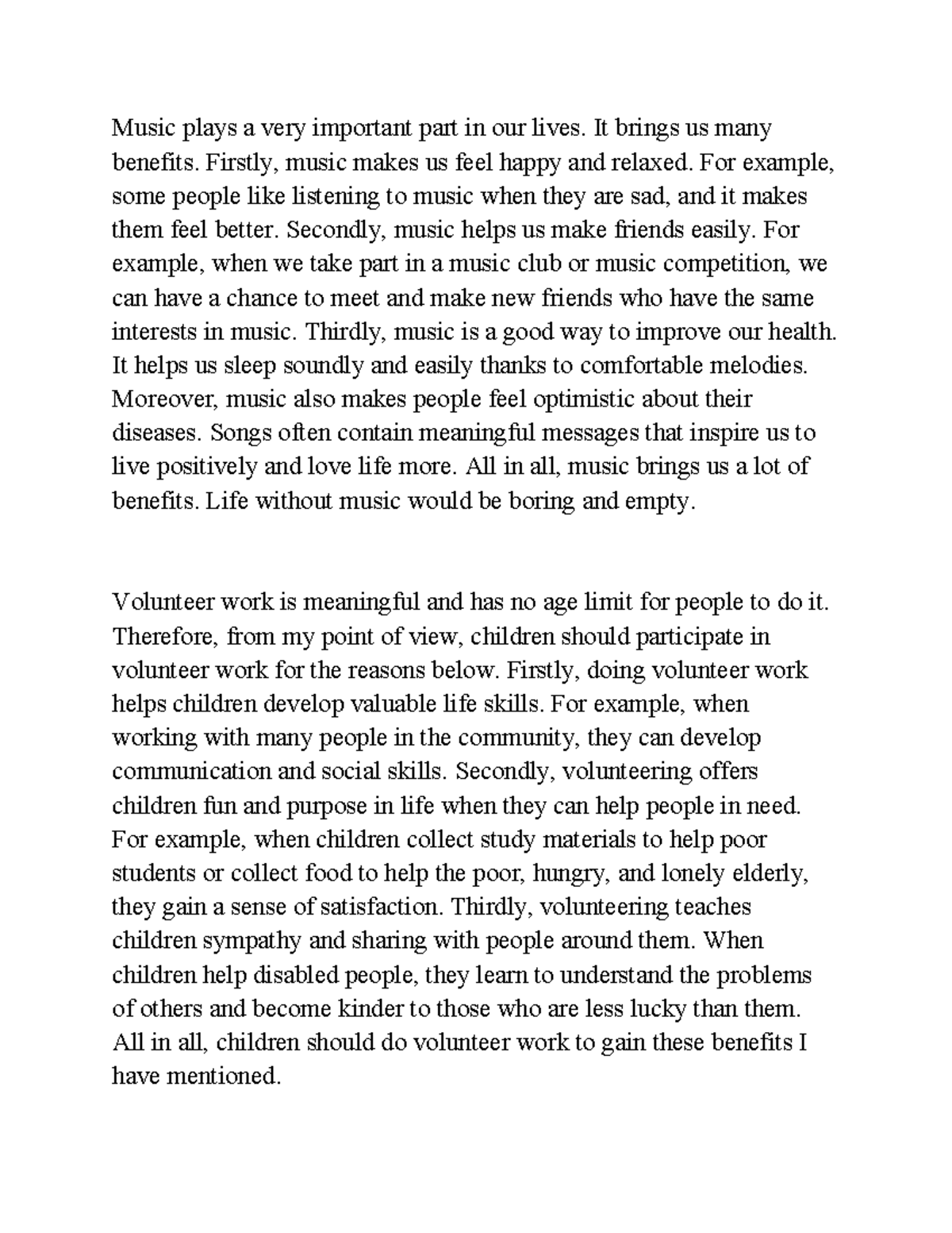 Writing av HK1: The Importance of Music and Volunteer Work - Studocu