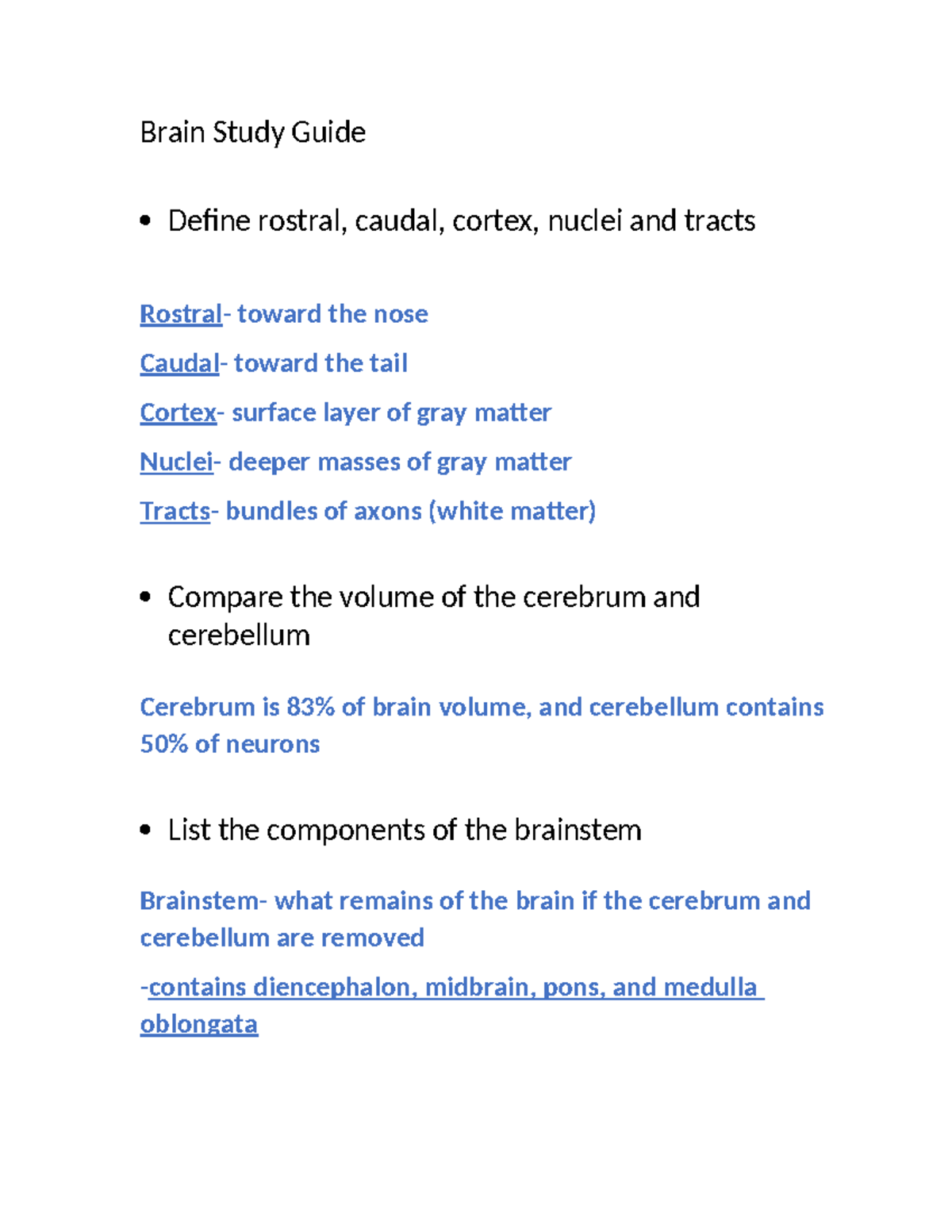 BIO201 Ch 14 Study Guide: Brain Structure, Functions, and Disorders ...