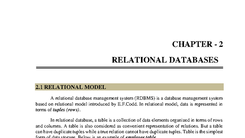 CHAPTER 2: RELATIONAL DATABASES - Concepts and Key Rules - Studocu