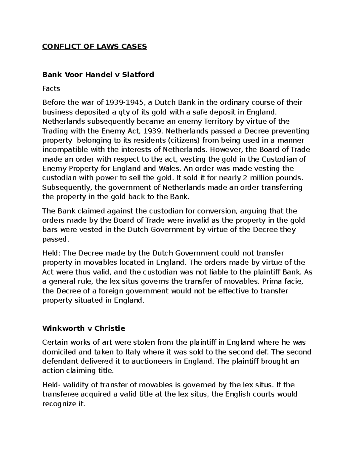 Conflict of Laws Cases: Key Legal Principles and Outcomes - Studocu