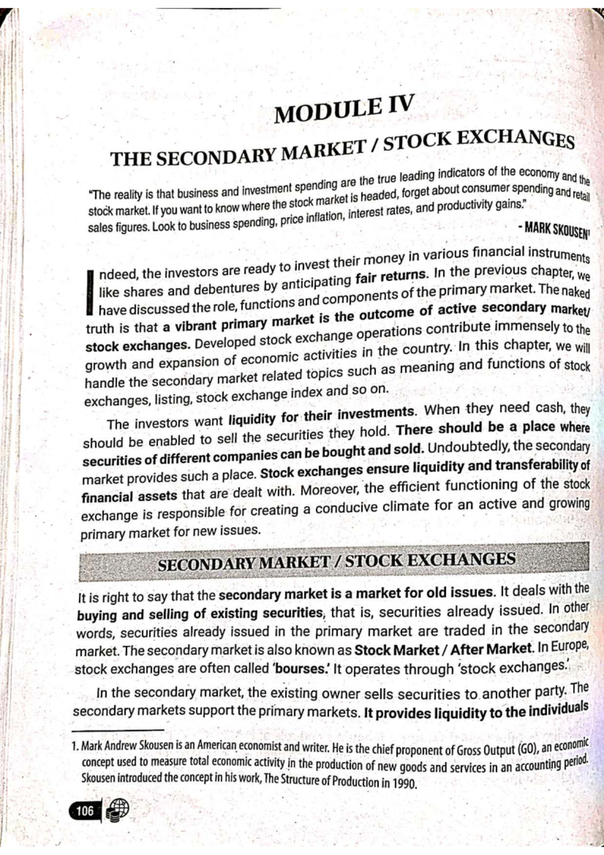 MODULE IV: SECONDARY MARKET STOCK EXCHANGES - MEANING AND FUNCTIONS ...