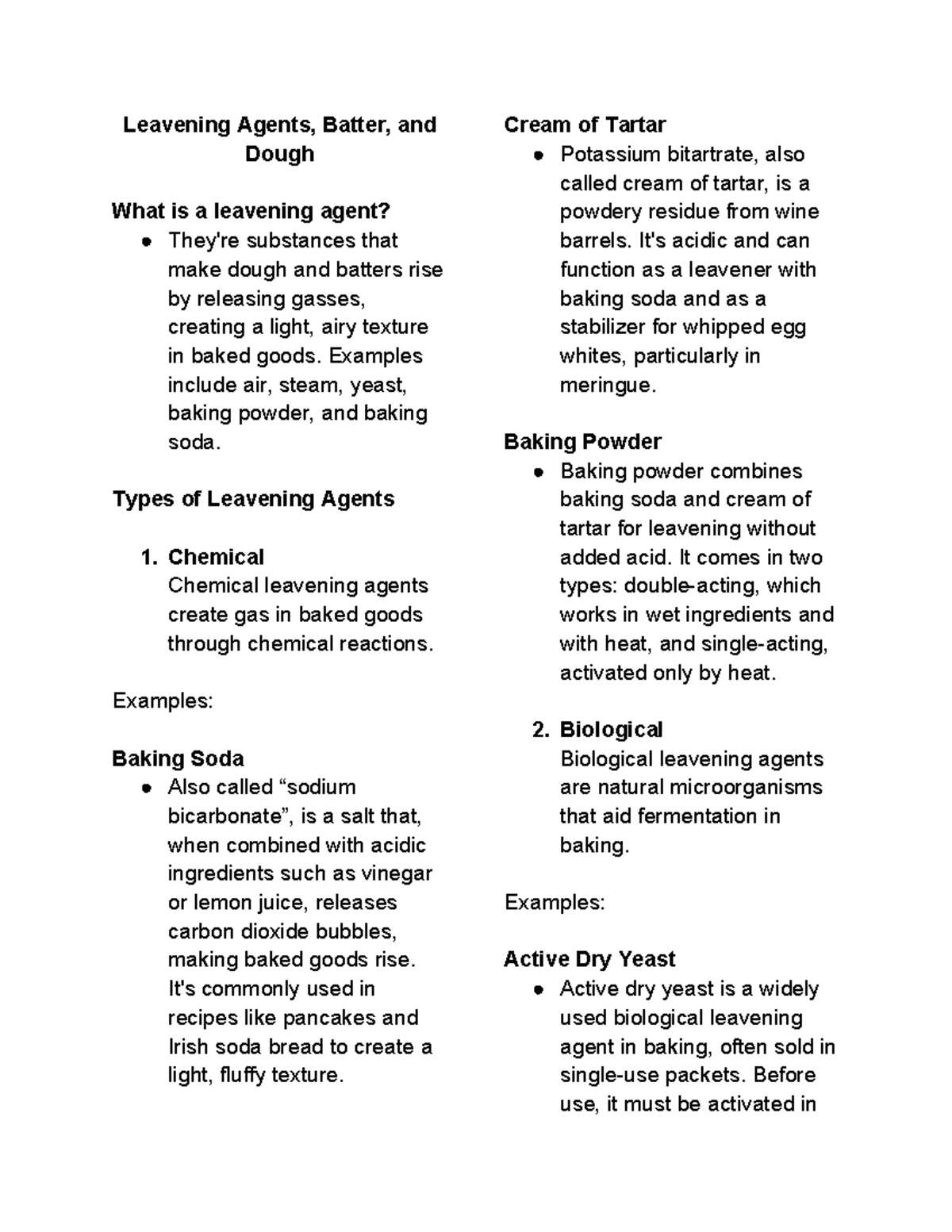 Baking Science: Leavening Agents - Types and Uses in Recipes - Studocu