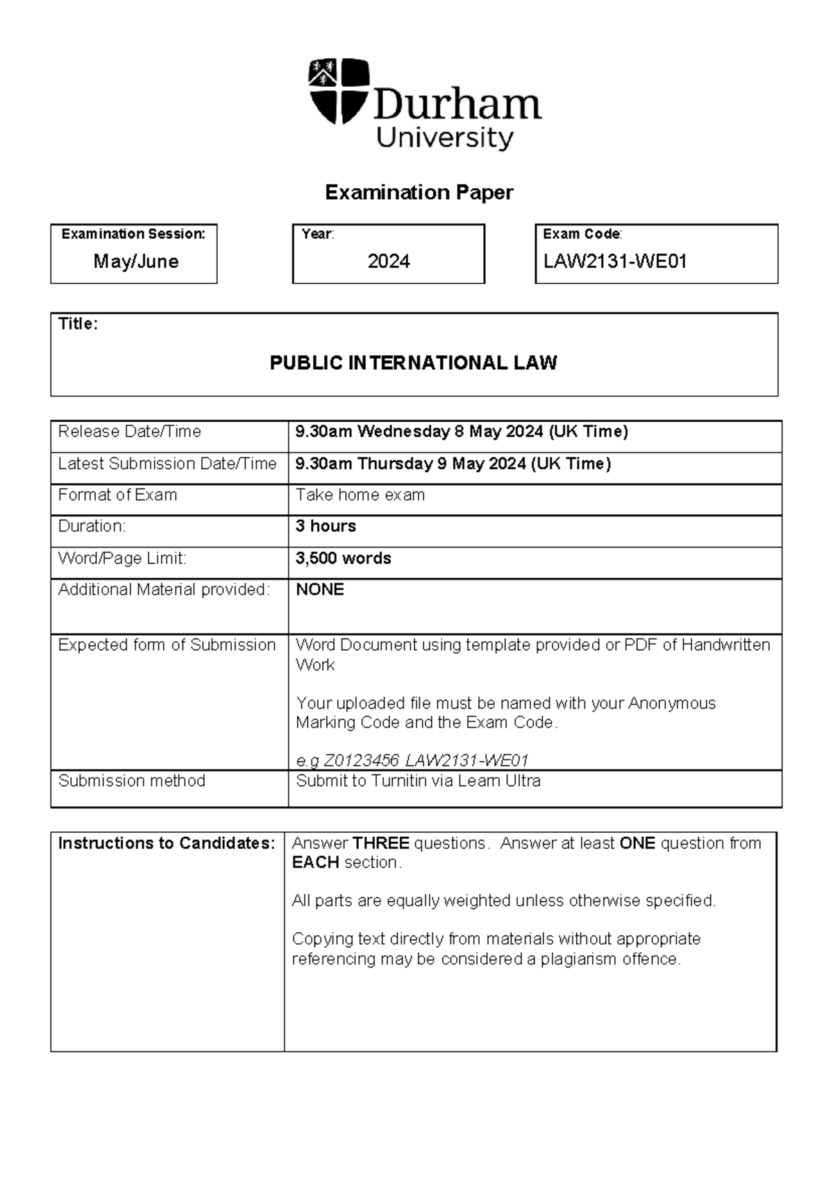 PIL 2024 - Public International Law Take Home Exam Paper - Studocu