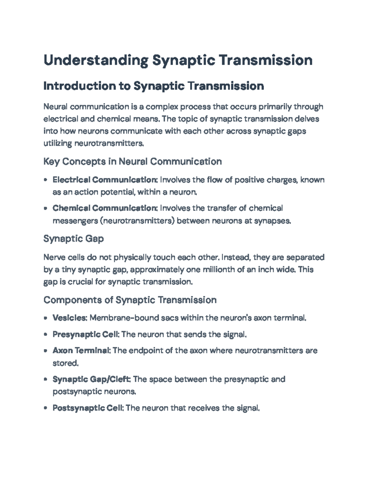 Understanding Synaptic Transmission in Neural Communication (PSY101 ...