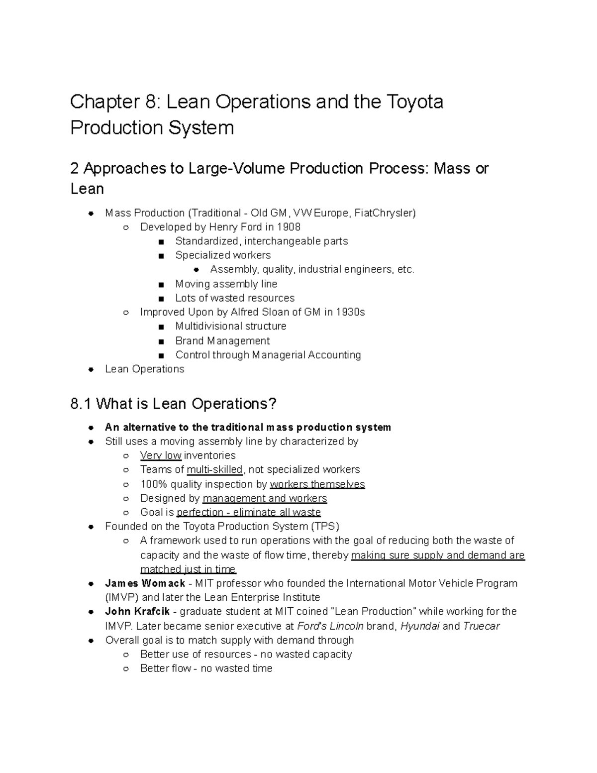 MGMT370 Chapter 8: Lean Operations & the Toyota Production System - Studocu