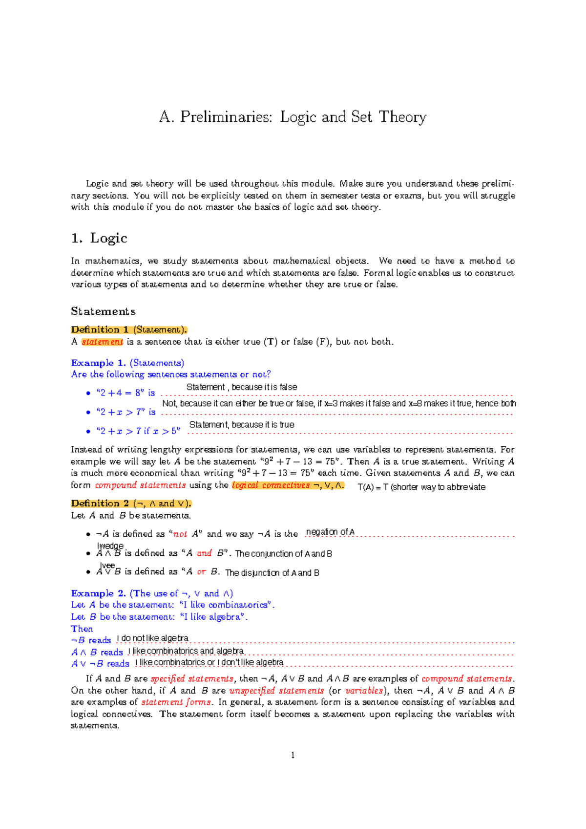Logic and Set Theory Notes for Combinatorics (Course Code: A) - Studocu