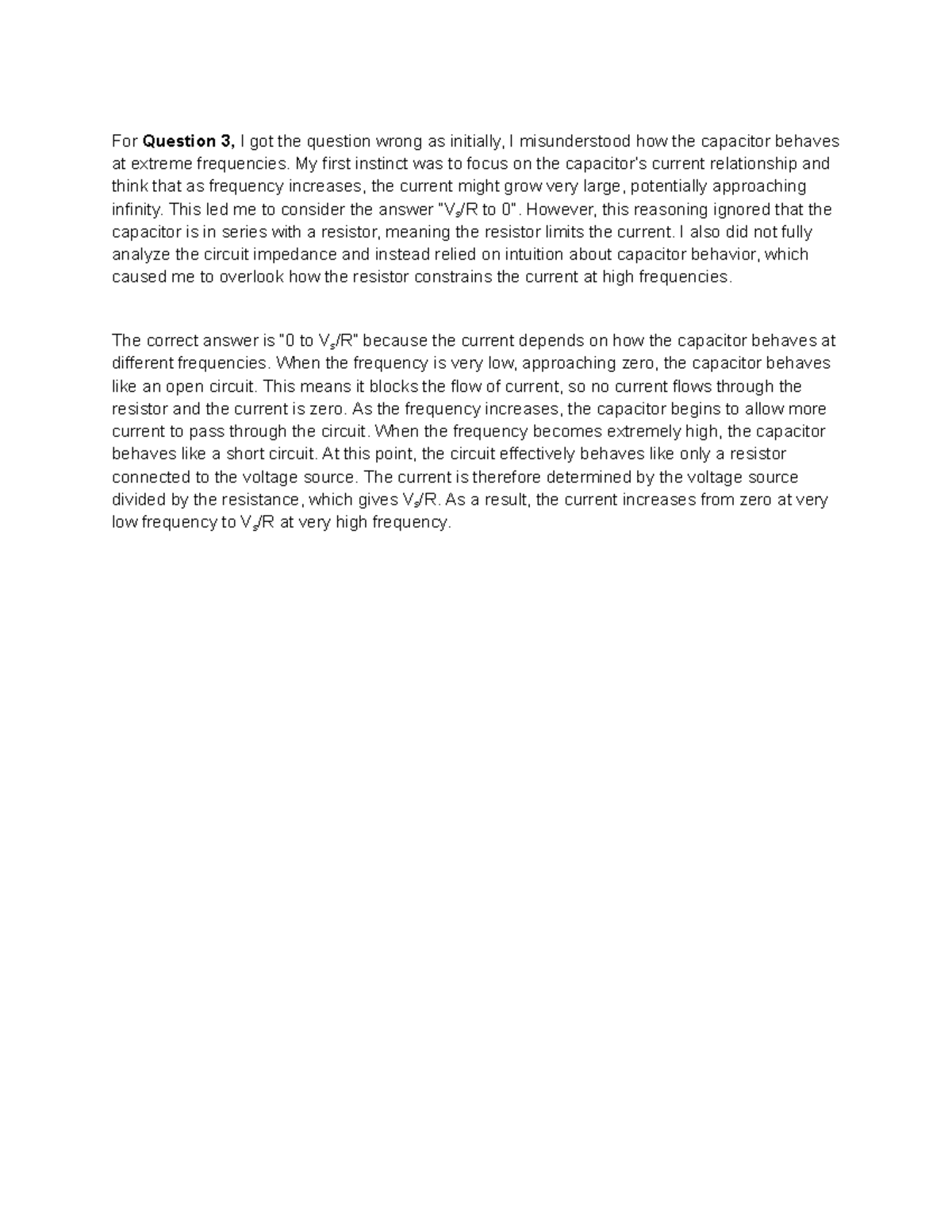 Quiz 2 Autopsy Report: Analyzing Capacitor Behavior at Frequencies ...