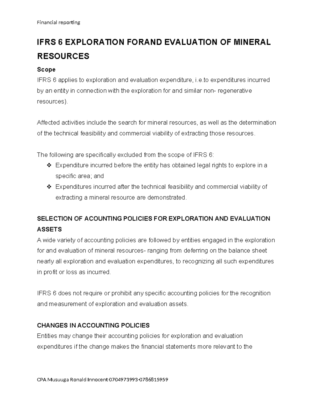 IFRS 6-EXPLORATION FOR EVALUATION OF MINERAL RESOURCES - IFRS 6 ...