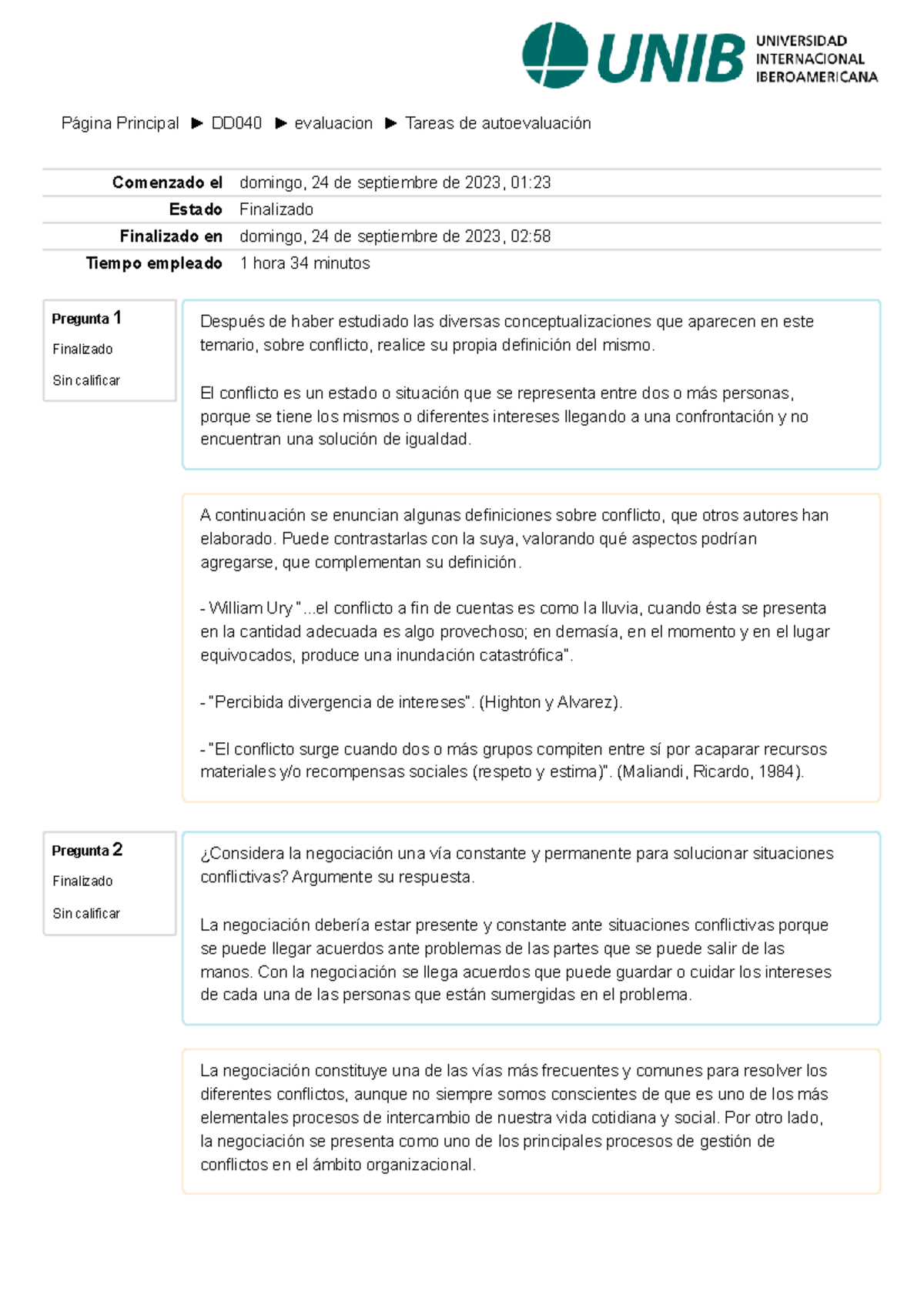 DD040 - Tareas de Autoevaluación sobre Conflictos y Negociación - Studocu