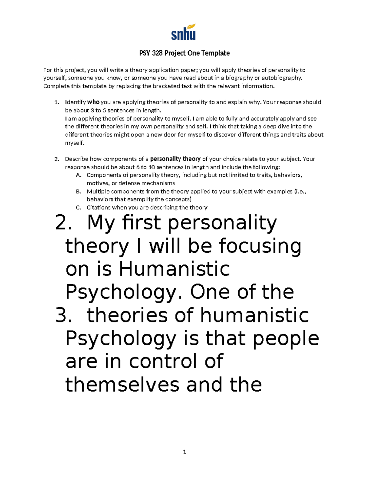 PSY 328 Project One: Theory Application Paper Template - Studocu