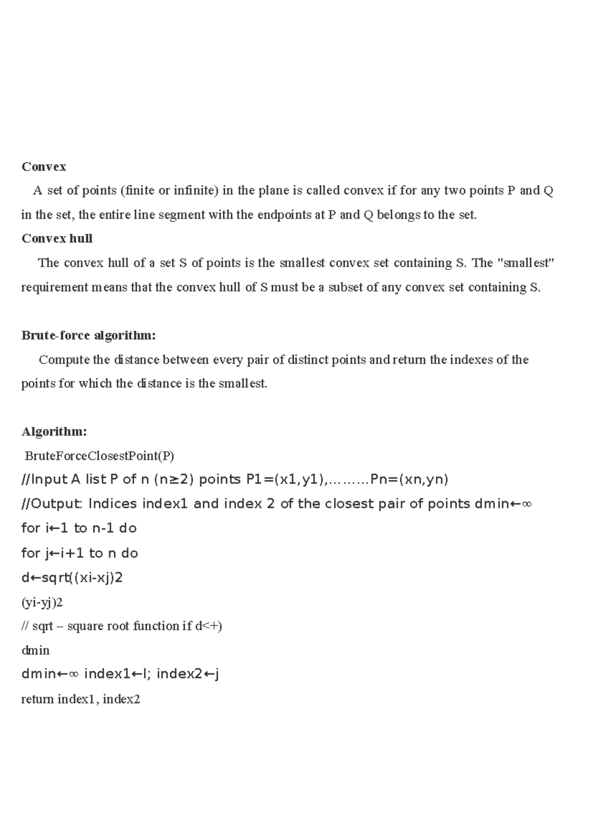 Convex Hull Problem - Lecture Notes on Algorithms and Properties - Studocu