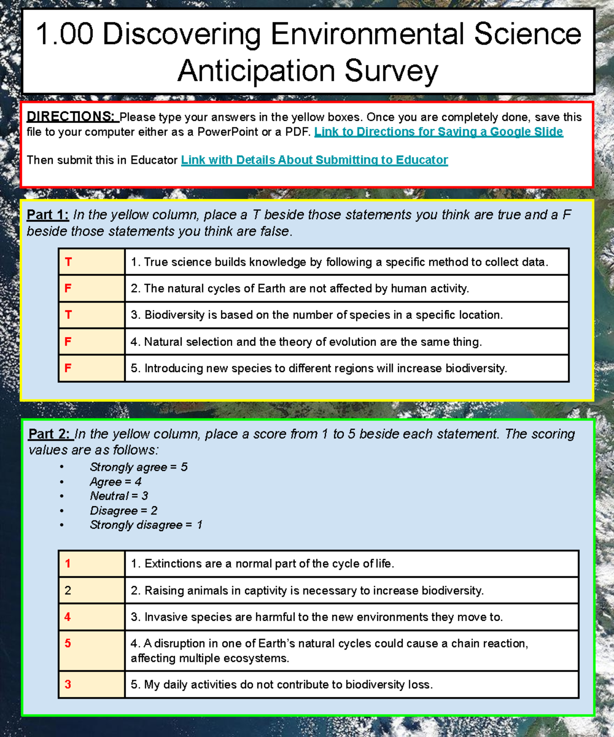 1.00 Anticipation Survey for Environmental Science Concepts - Studocu