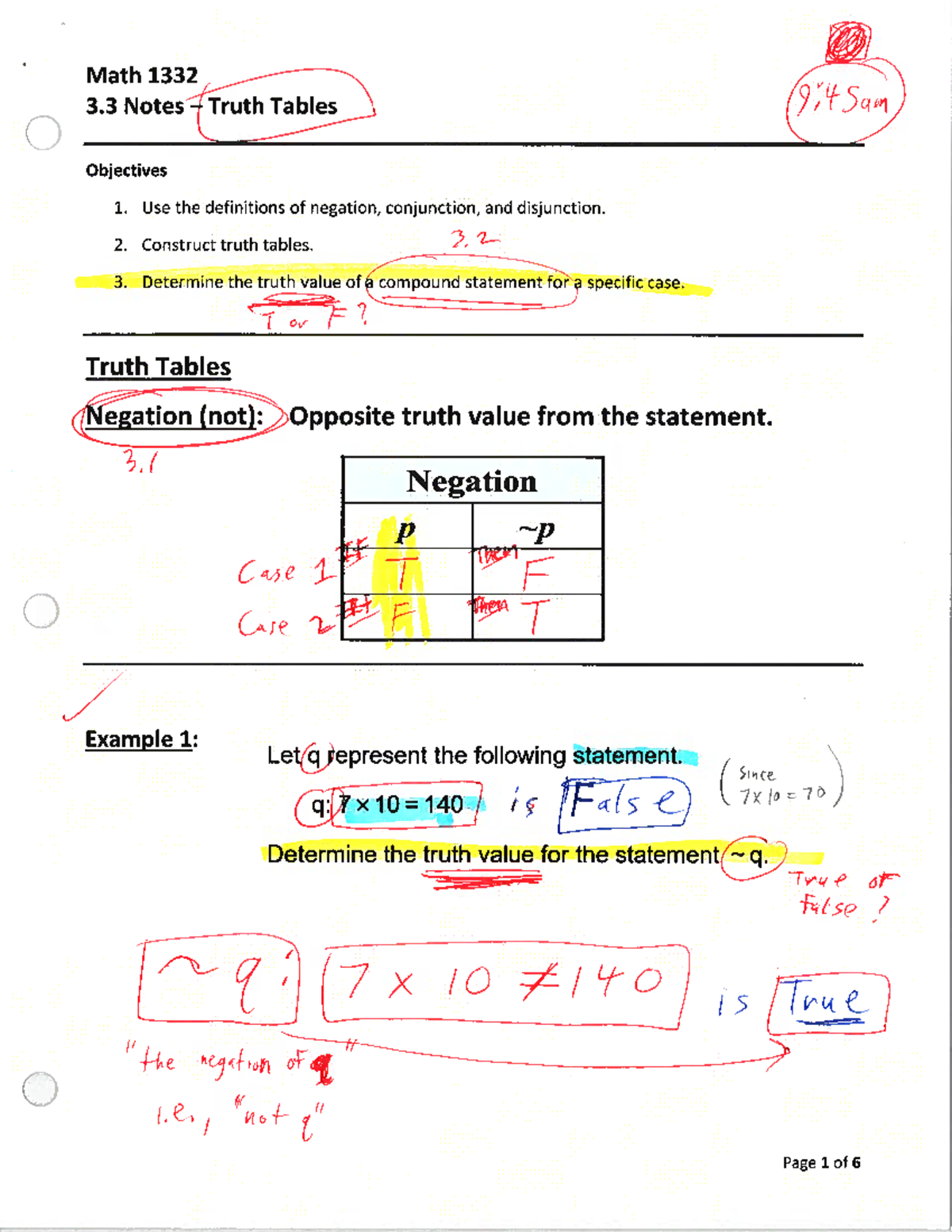 Math 1332 Final Exam Notes: Truth Tables and Logical Operations - Studocu
