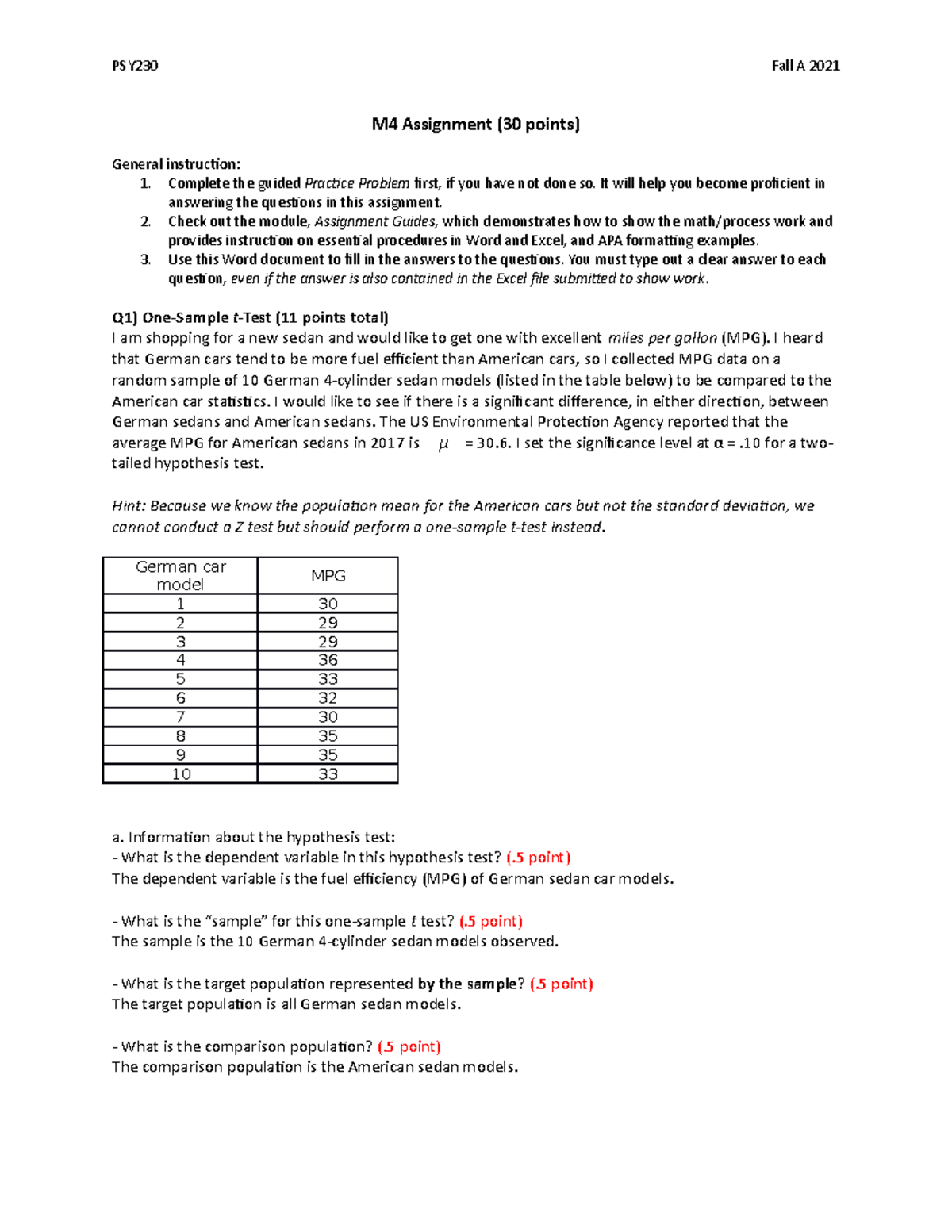 PSy 230 m4 Assignment - PSY230 Fall A 2021 M4 Assignment (30 points ...