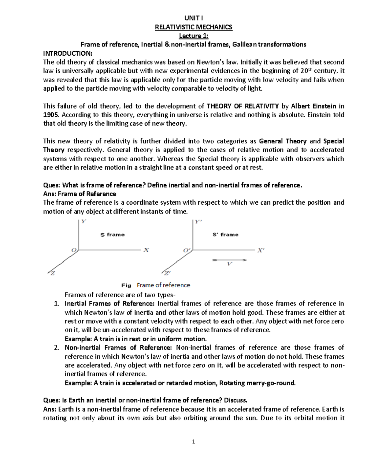 Relativistic Mechanics Lecture Notes (Phys 101) - Studocu