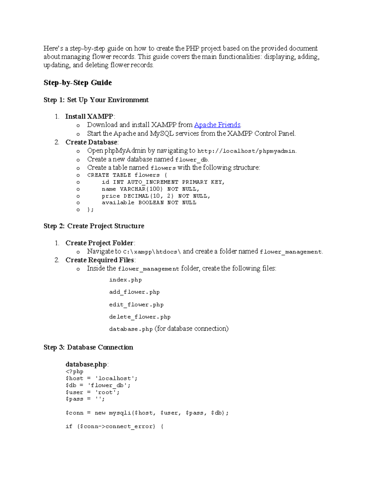 Step-by-Step Guide to Creating a PHP Flower Management Project - Studocu