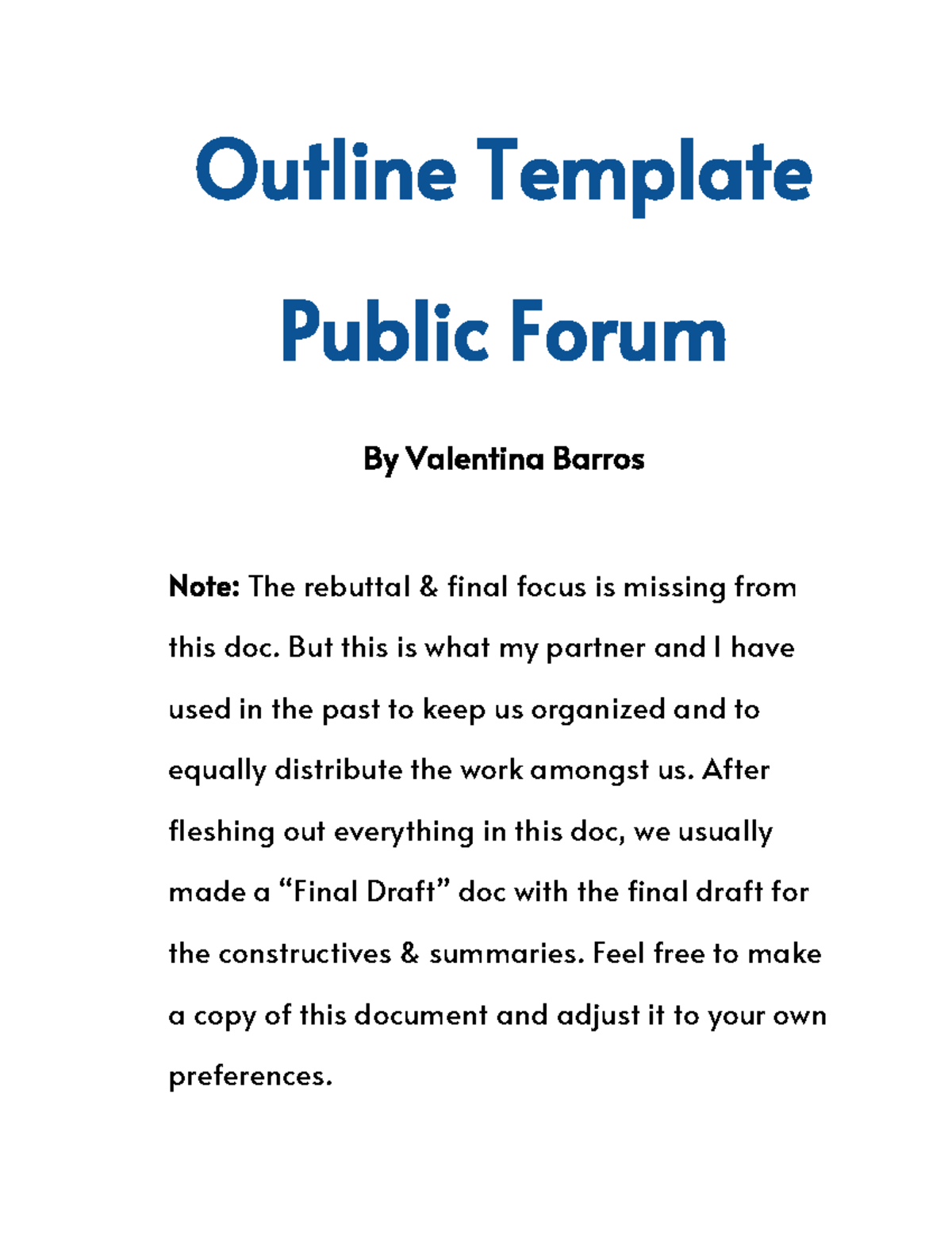 Outline Template - Public Forum Debate - Outline Template Public Forum ...
