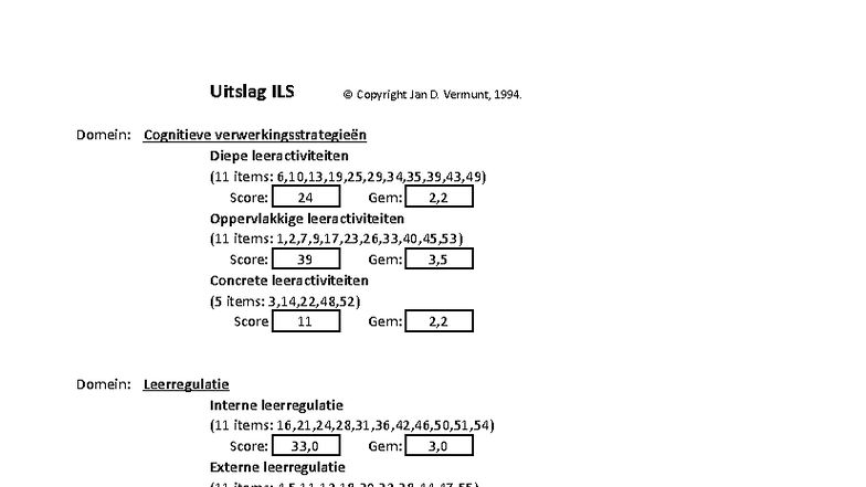 Uitslag ILS - Cognitieve Verwerkingsstrategieën en Leerregulatie ...