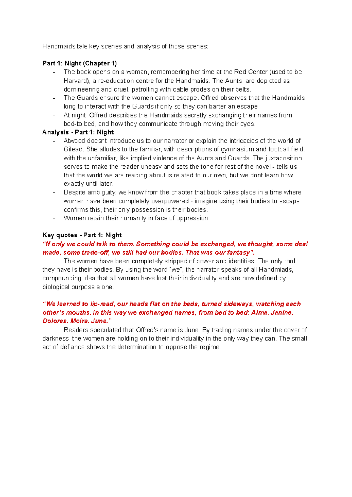 The Handmaid's Tale: Key Scenes & Analysis (Chapters 1-30) - Studocu