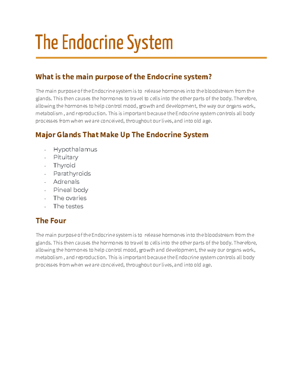 The Endocrine System Research Task By Akia - The Endocrine System What ...