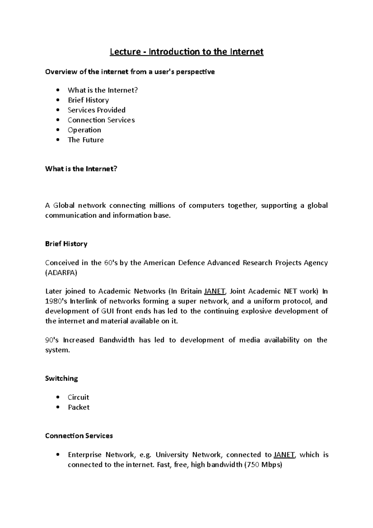 Lecture - Introduction to the Internet - Lecture - Introduction to the ...