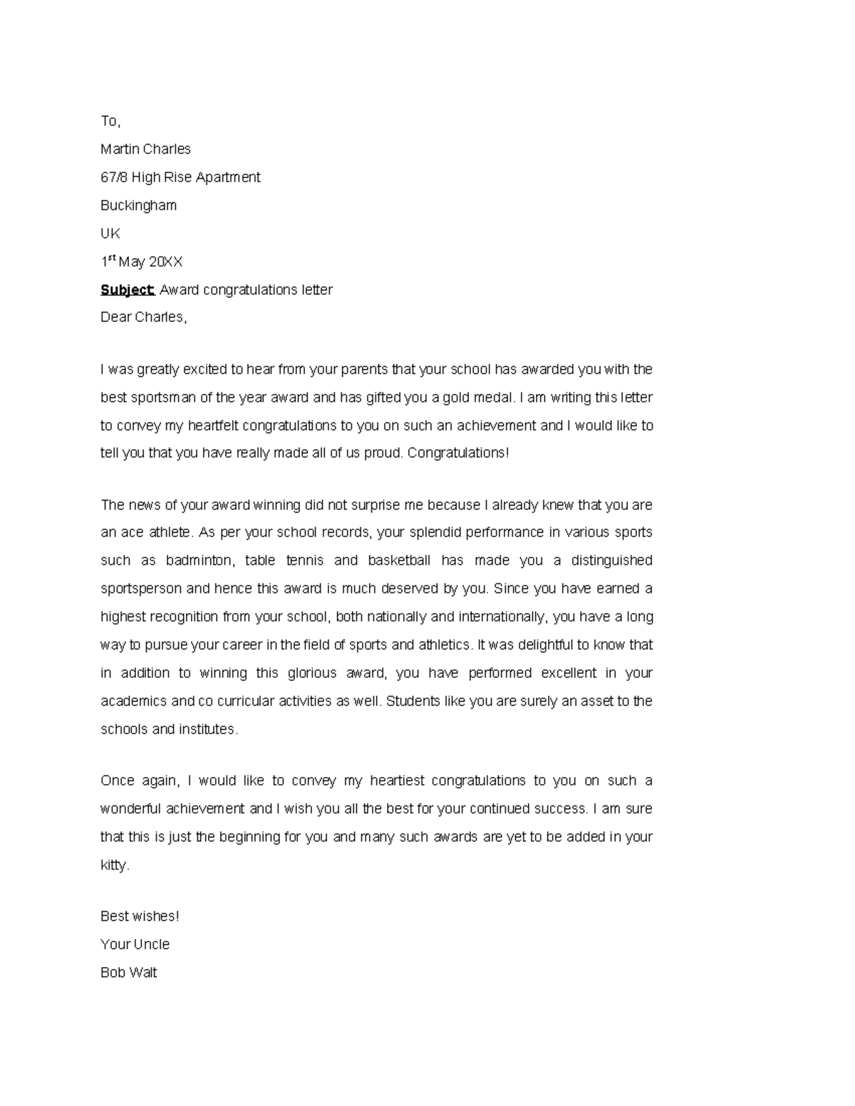 (4) LCC113 Award Congratulations Letter Sample - Studocu