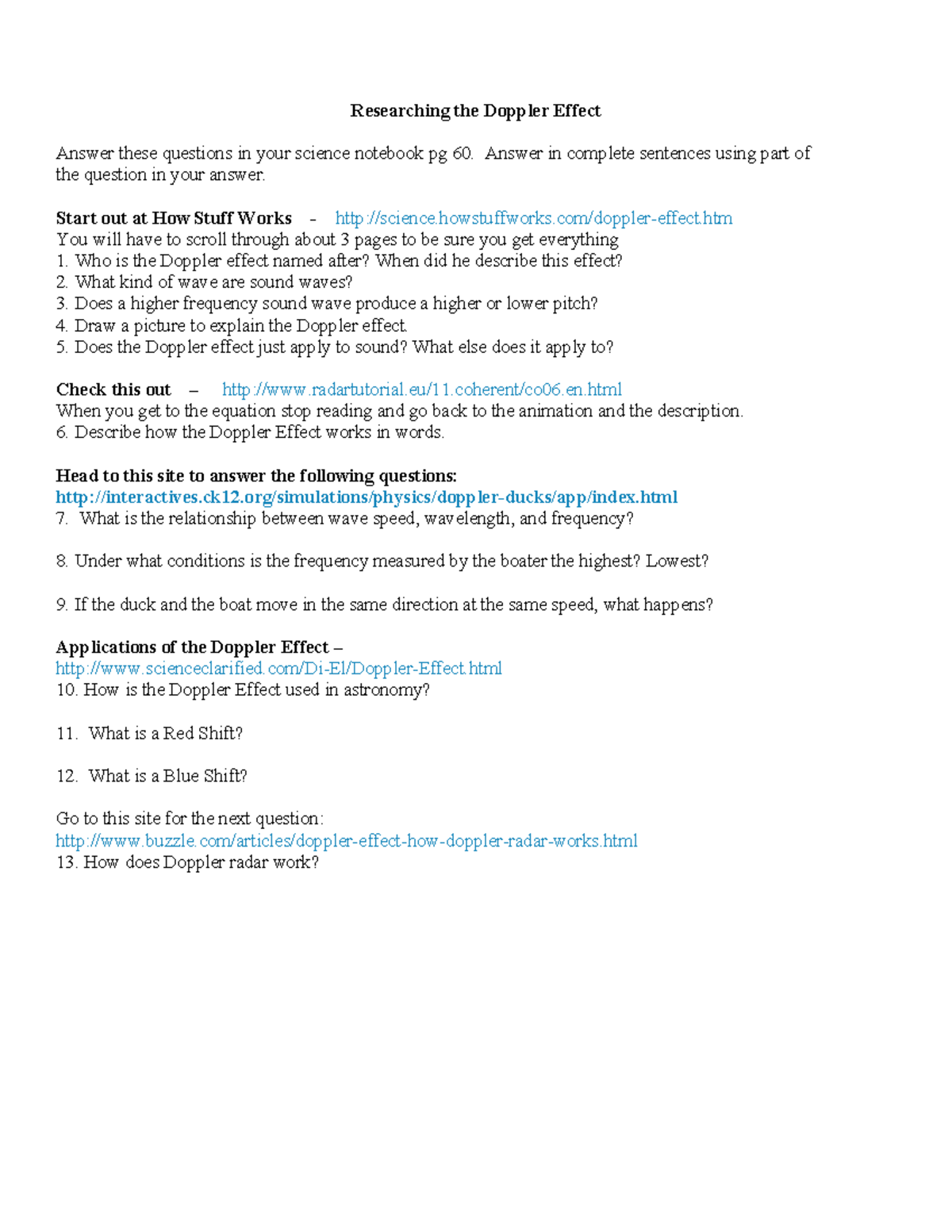 Researching the Doppler effect for science notebook pg 60 - Studocu