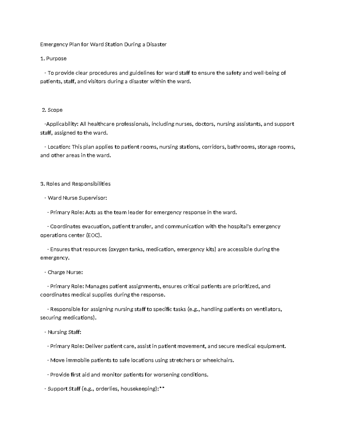 Emergency Plan-WPS Office - Emergency Plan for Ward Station During a ...