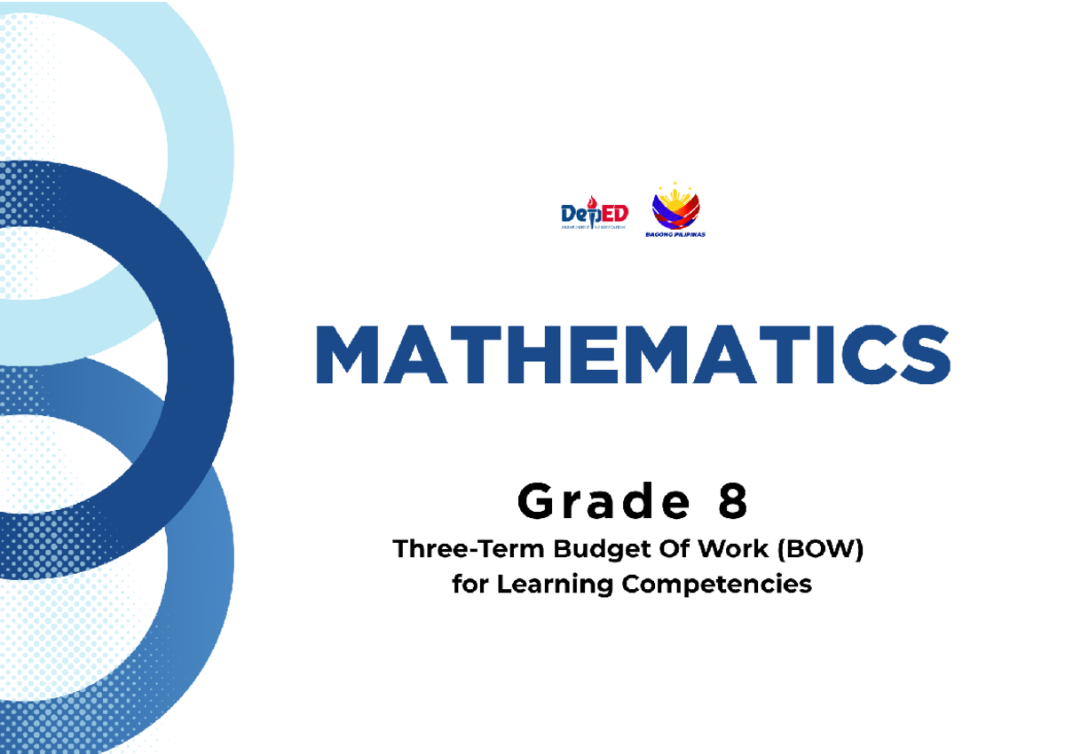 G8 Mathematics - Budget of Work for First to Third Term - Studocu