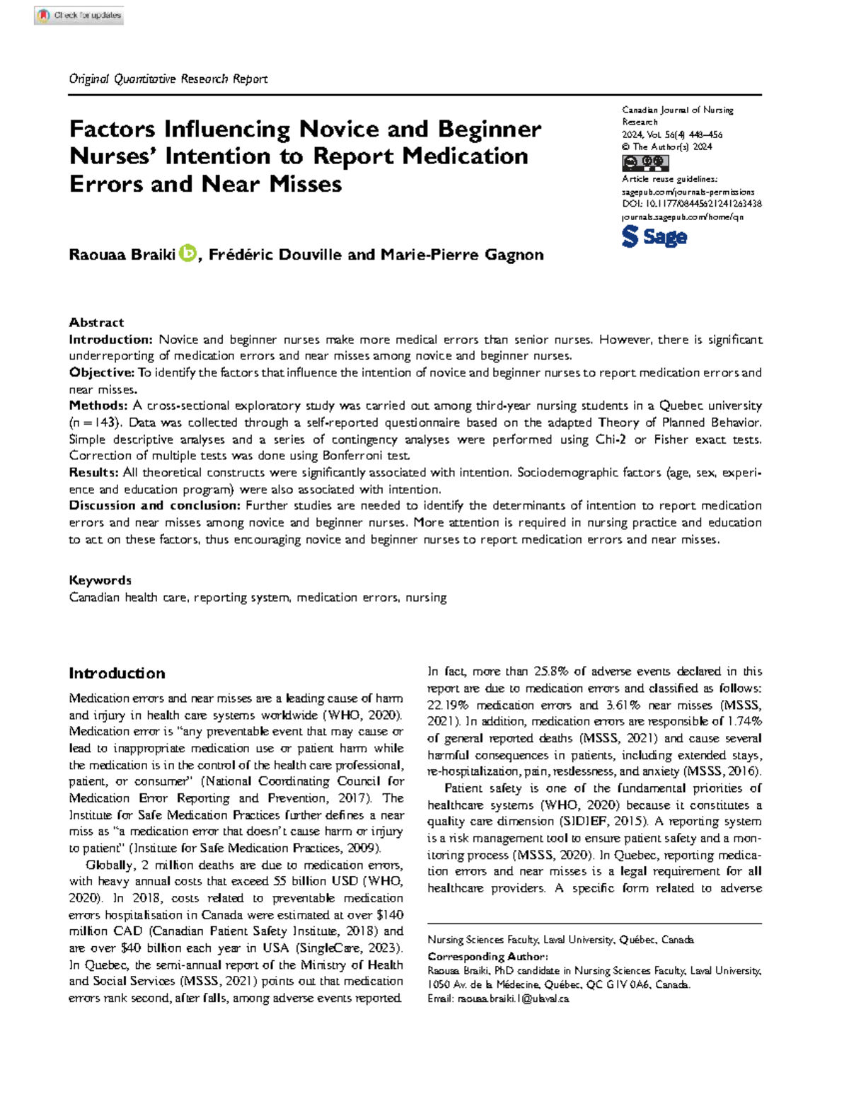 Factors Influencing Novice & Beginner Nurses' Reporting of Med Errors ...