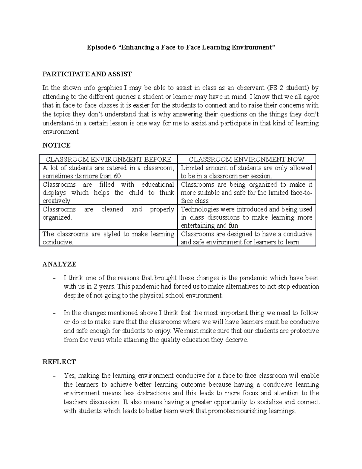 FS 6 - Enhancing Face-to-Face Learning Environment Insights - Studocu