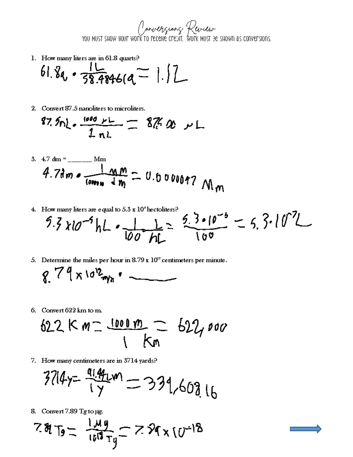 Conversions Review: Unit Conversions and Calculations - Studocu