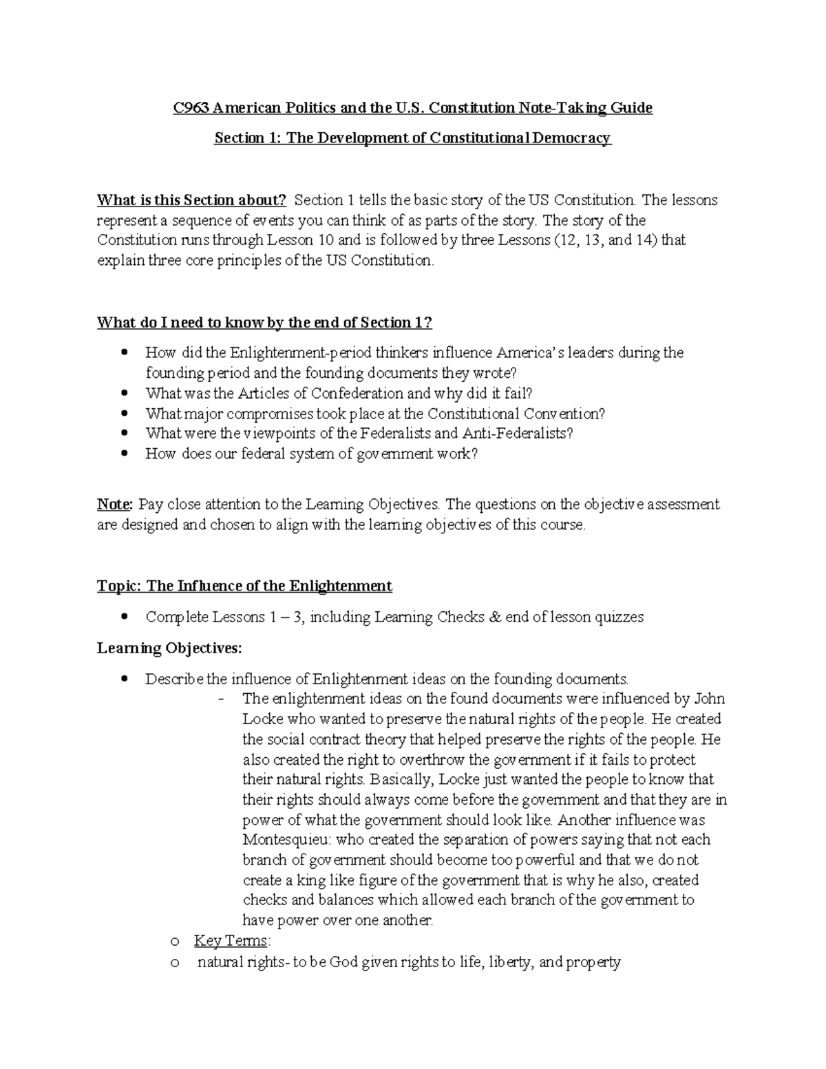 C963 Section 1 Note Taking Guide - C963 American Politics and the U ...