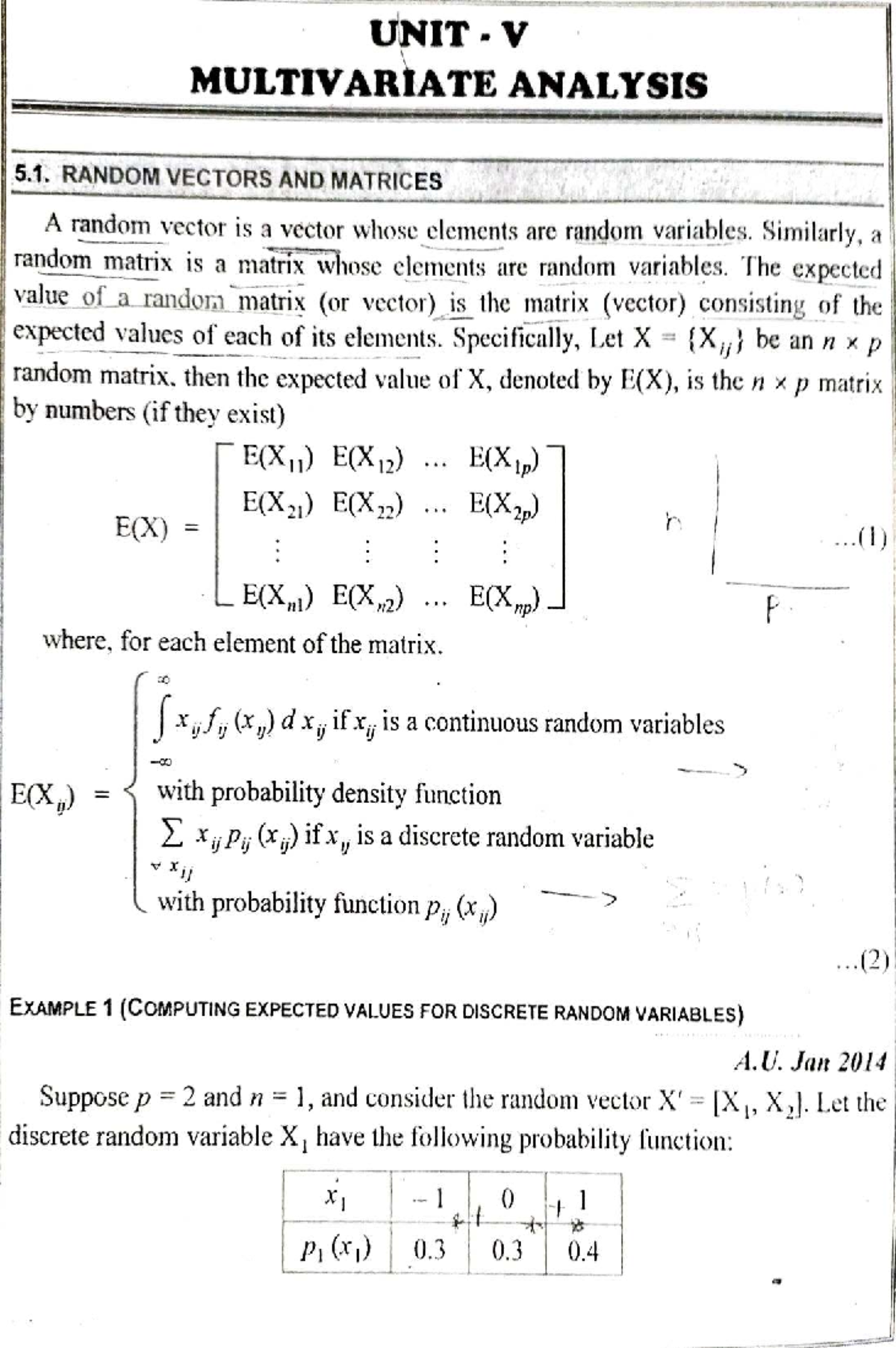 Unit 5 - Multivariate Analysis: Random Vectors and Matrices - Studocu