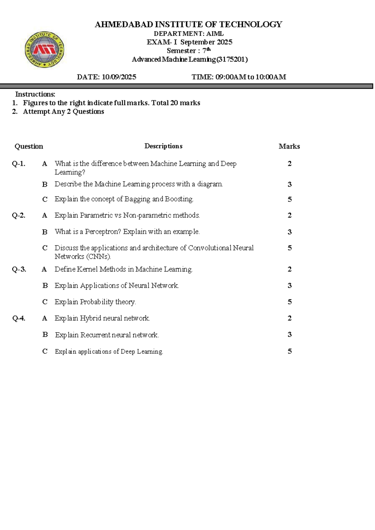 AML Paper - Midterm Exam for Advanced Machine Learning (3175201) - Studocu