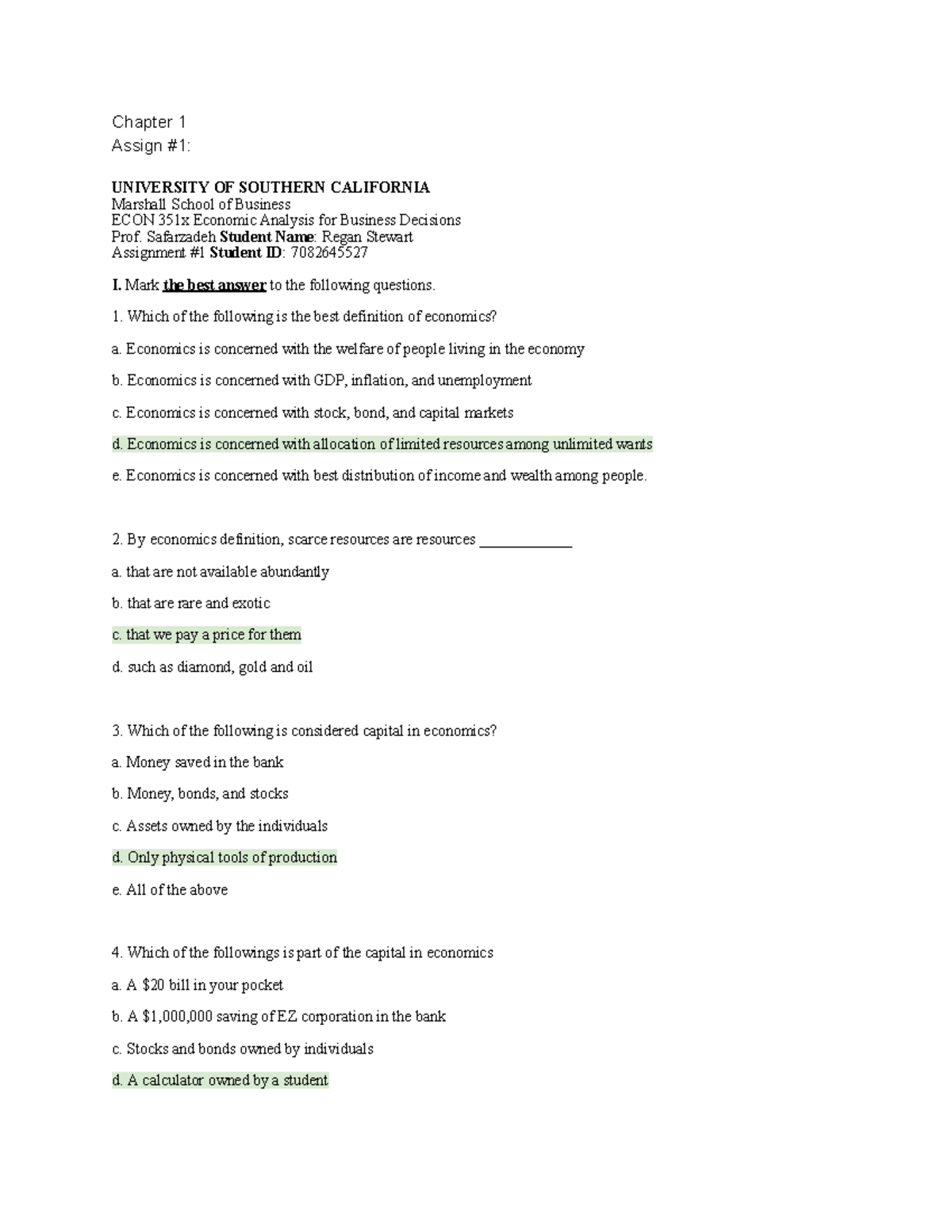 Assignment #1 - Regan Stewart (1) - Chapter 1 Assign #1: UNIVERSITY OF ...