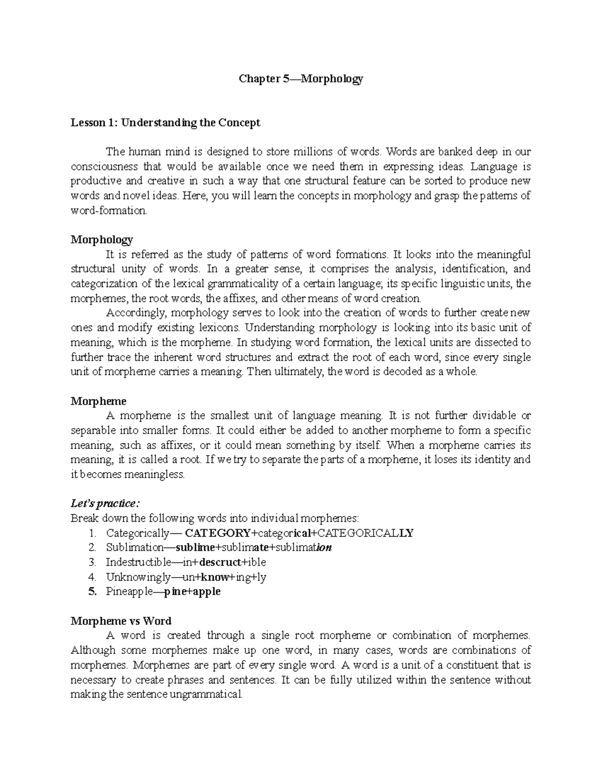 Morphology 2024 - Chapter 5—Morphology Lesson 1: Understanding the Concept The human mind is ...