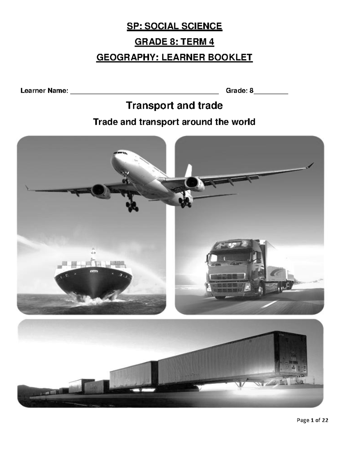 Gr8 T4 Geography: Transport and Trade Overview - Studocu