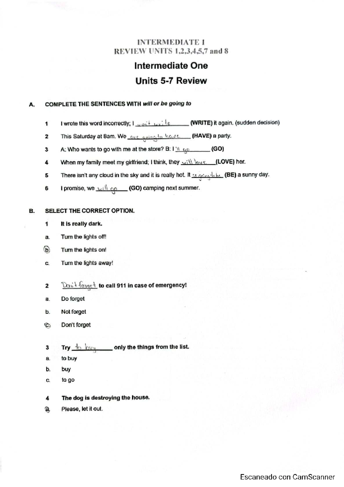 INTERMEDIATE 1 REVIEW: UNITS 1-5, 7 & 8 Grammar & Usage - Studocu