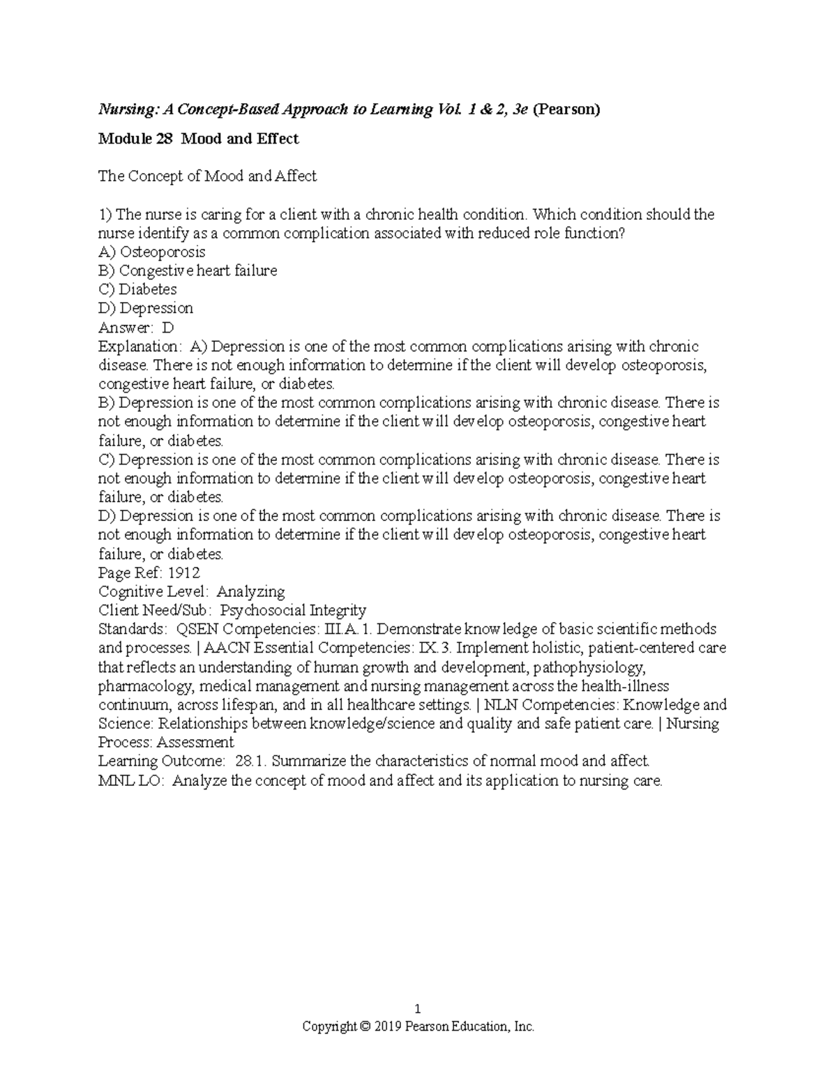 NUR 328 Mood and Affect: Test Bank for Module 28 Exam Preparation - Studocu