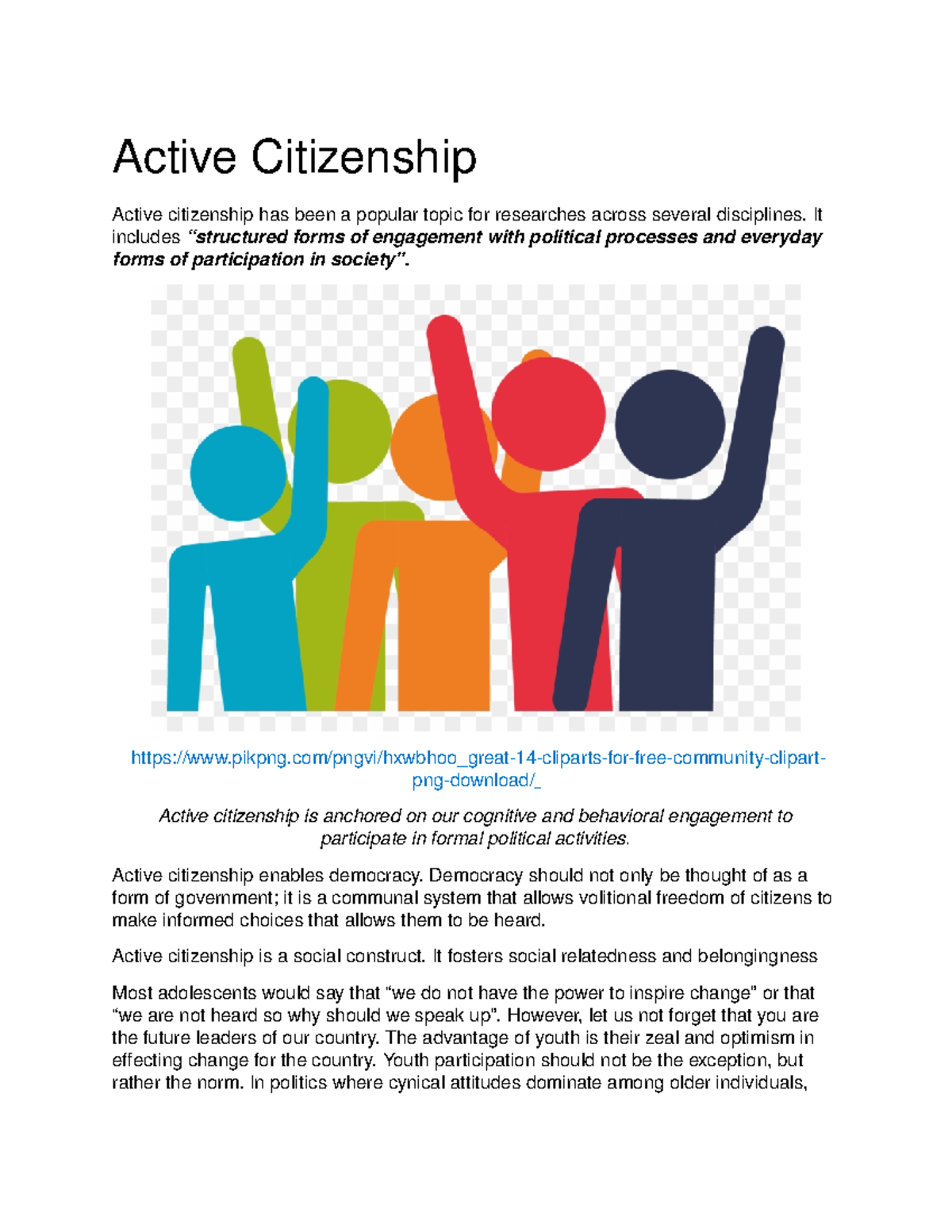 Active Citizenship - Lecture notes 10 - Act ive Citizenshi p Active ...