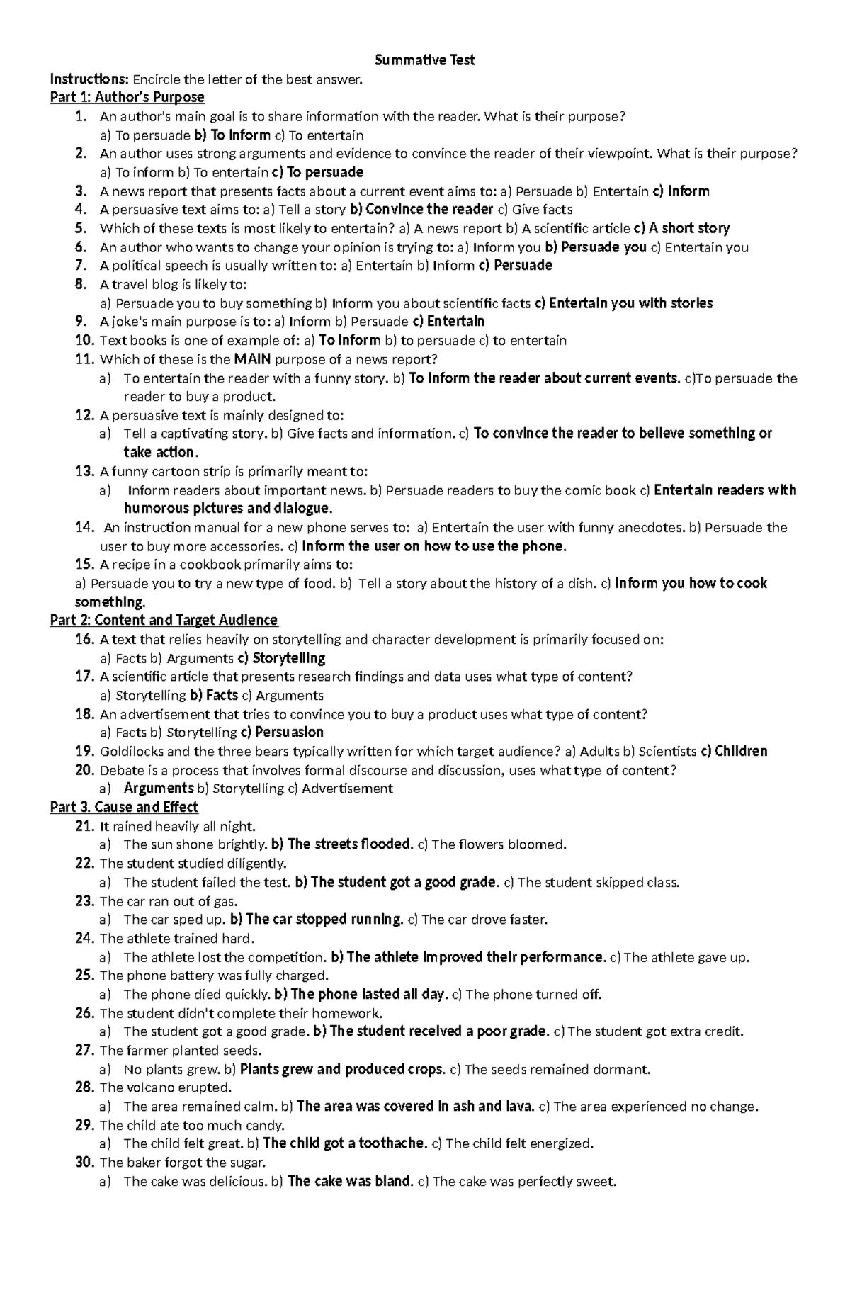 Summative Test(Lesson 2) - Summative Test Instructions: Encircle the ...