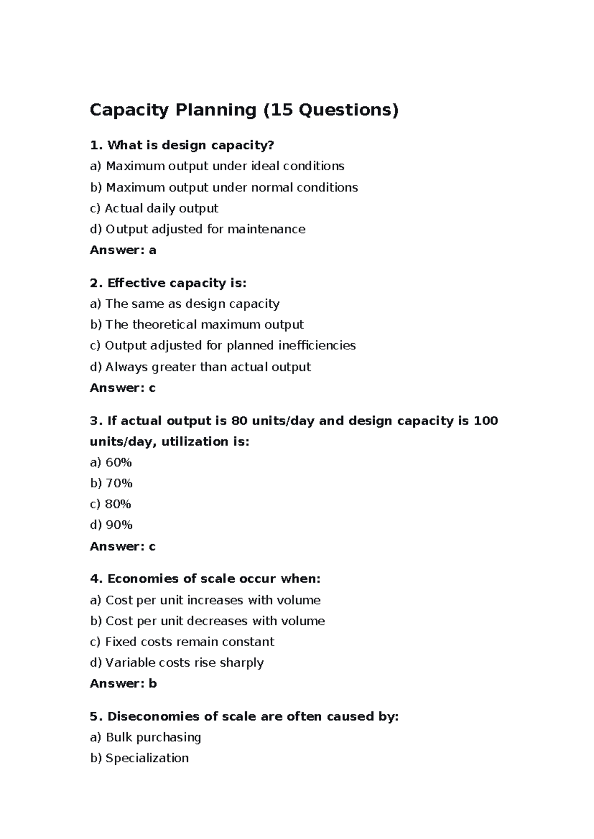 Capacity Planning (15 Questions) - ACC 101 - Studocu