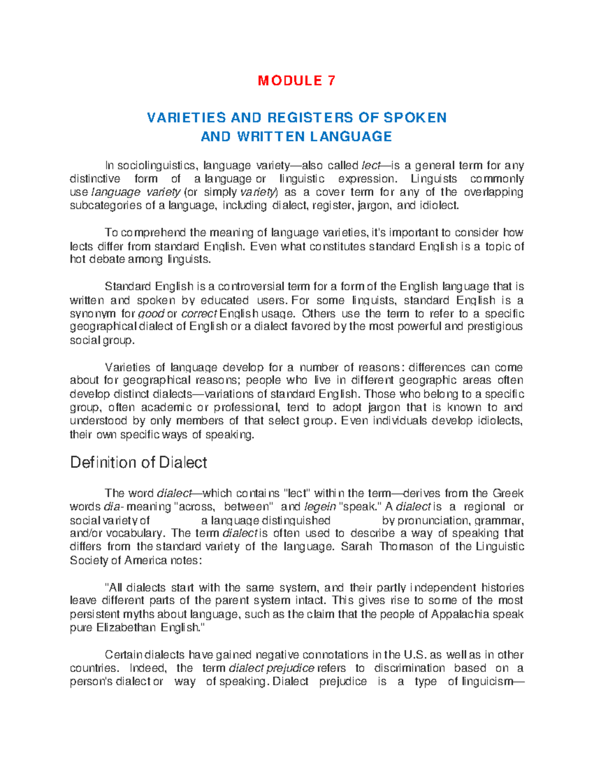 Module 7: Varieties and Registers of Spoken and Written Language in ...