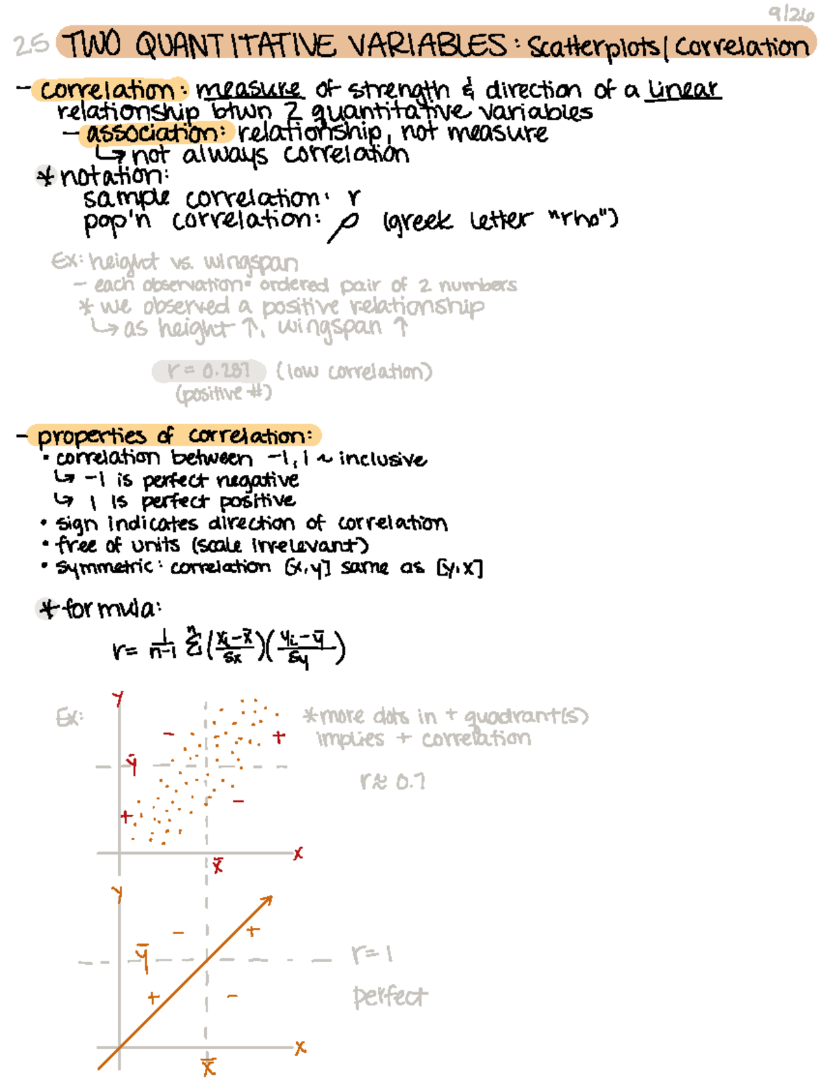 Exam 2 content Ongoing notes STA270H - 9 25 TWO QUANTITATIVE VARIABLES ...