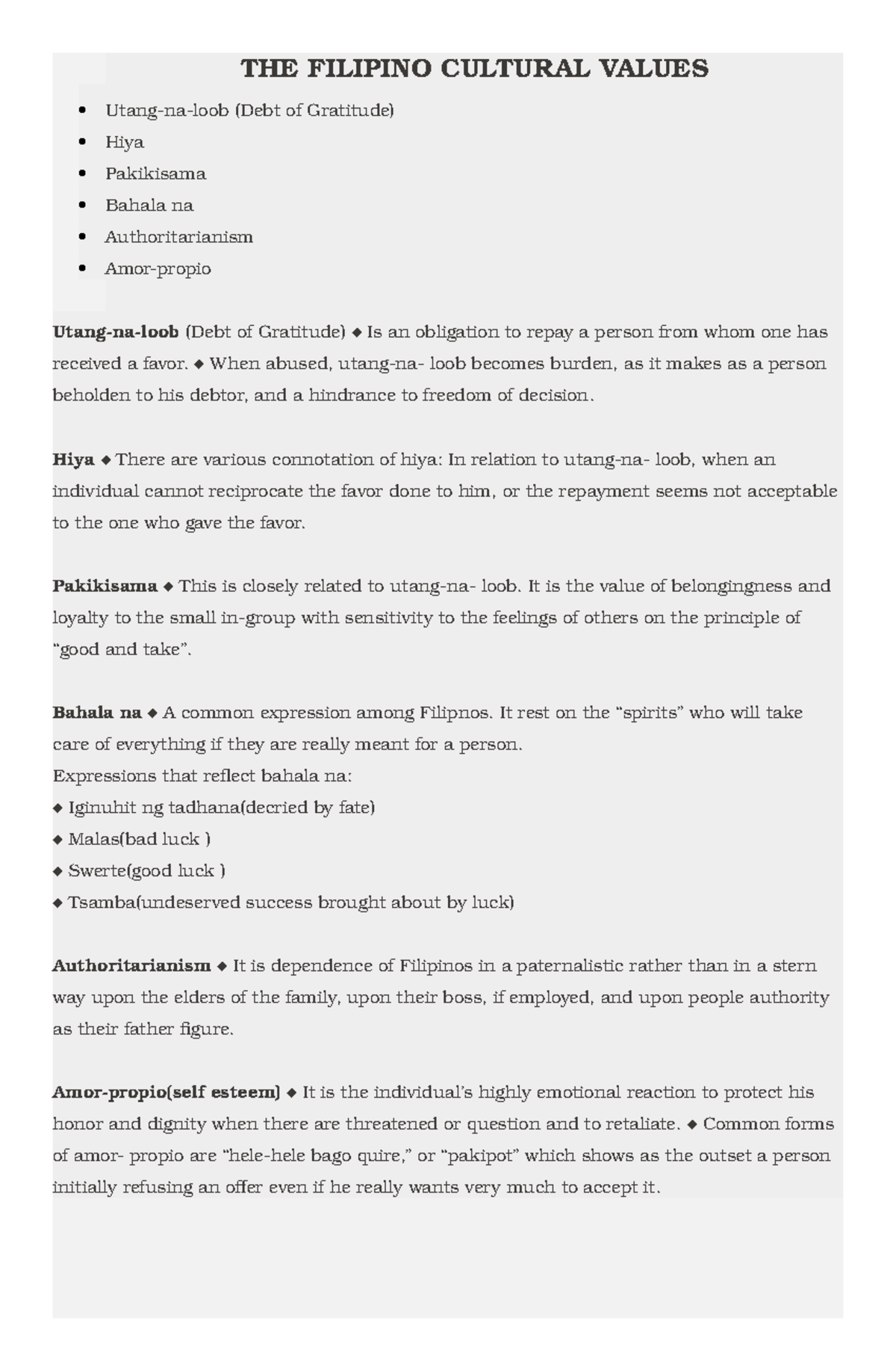 Filipino Cultural Values Explained: Key Concepts and Meanings - Studocu