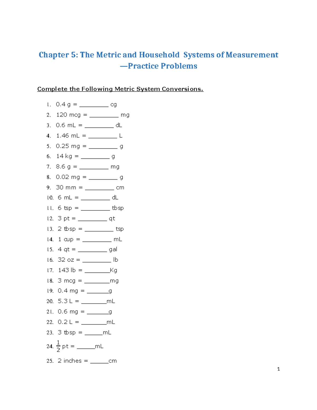 Chapter 5: Metric & Household Measurement Problems (NUR 101) - Studocu