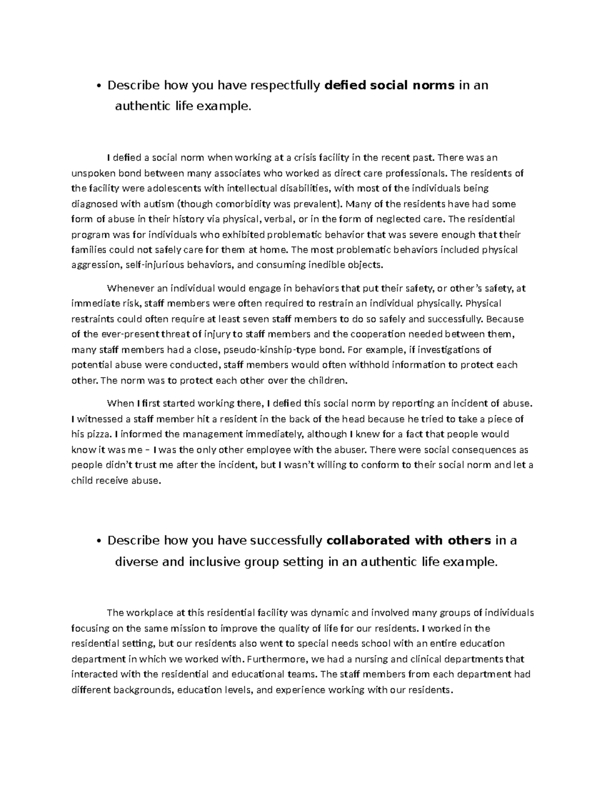 PSY 355 Module 8 Activity: Defying Social Norms in Care Settings - Studocu