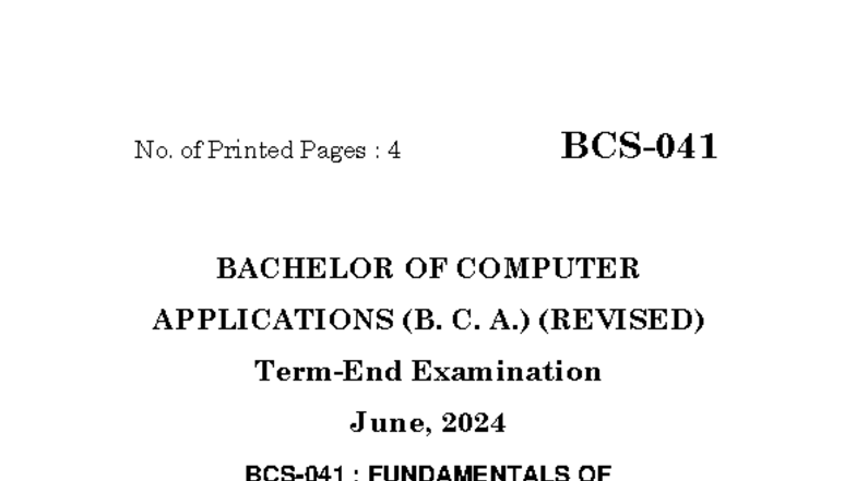 BCS-041 - Fundamentals of Computer Networks Exam June 2024 - Studocu