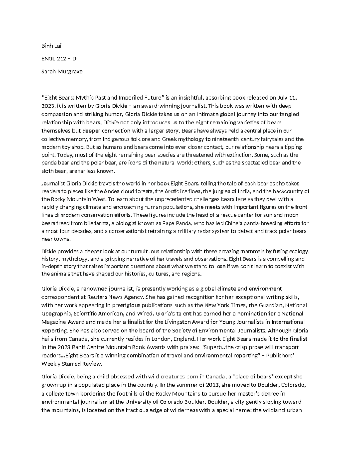 Eight Bears - aderdfg - Binh Lai ENGL 212 – D Sarah Musgrave “Eight ...